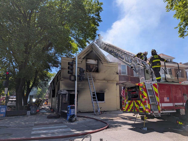 Fire blasts through building in Chicago's Brighton Park neighborhood