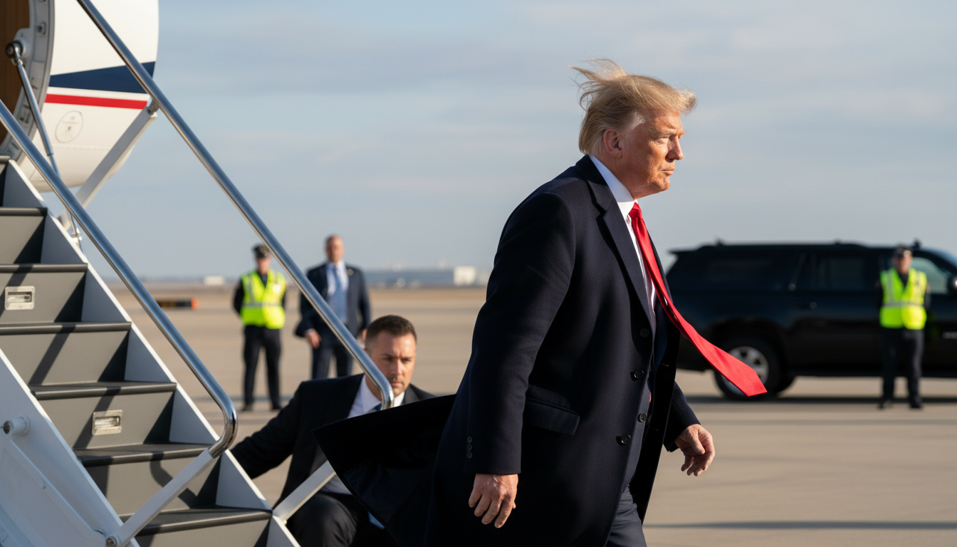 Donald Trump’s receding hairline exposed during windy departure to ...