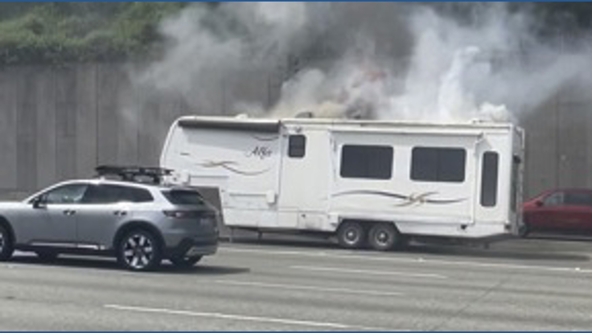 RV fire seen on I-5 near Southcenter Mall