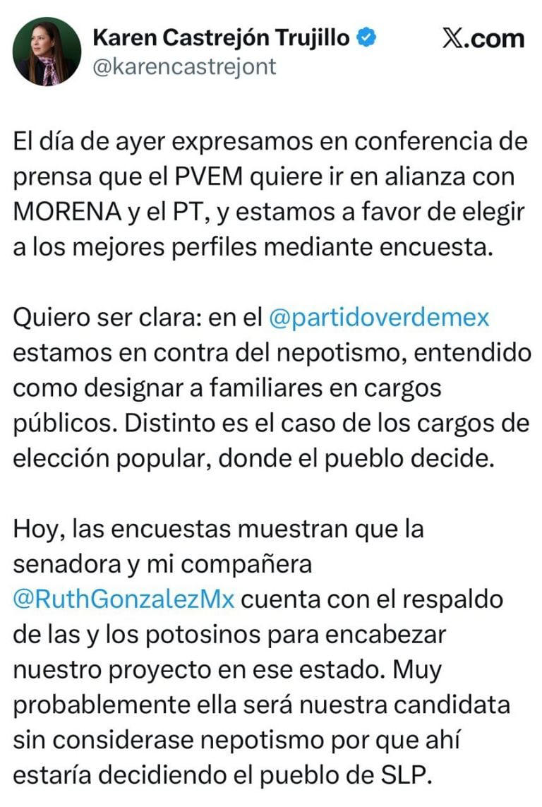 Nepotismo es designar familiares en cargos públicos, no candidaturas ...