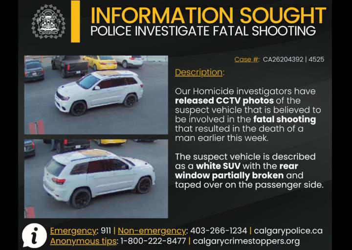 Calgary police release photos of suspect vehicle in fatal shooting