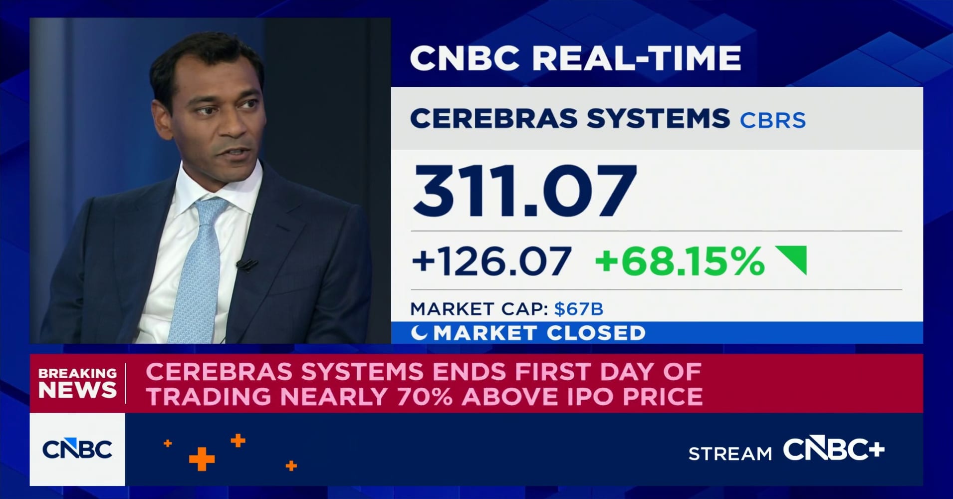 Cerebras Systems ends first day of trading nearly 70% above IPO price