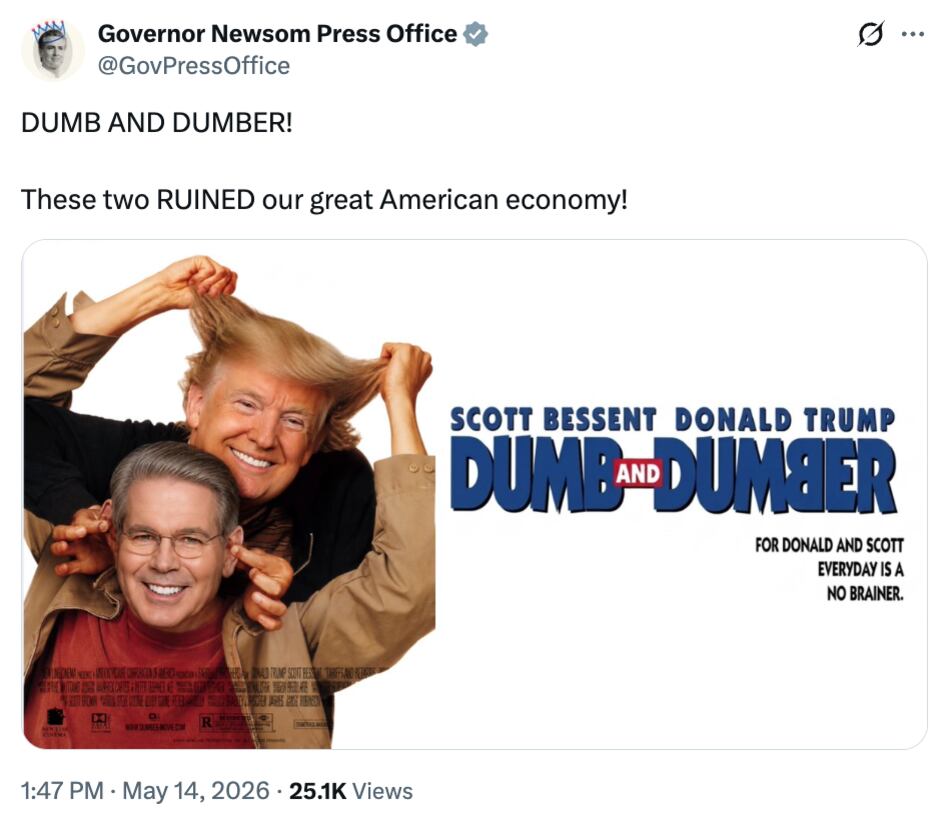 Newsom brutally brands Trump and top goon 'Dumb and Dumber'
