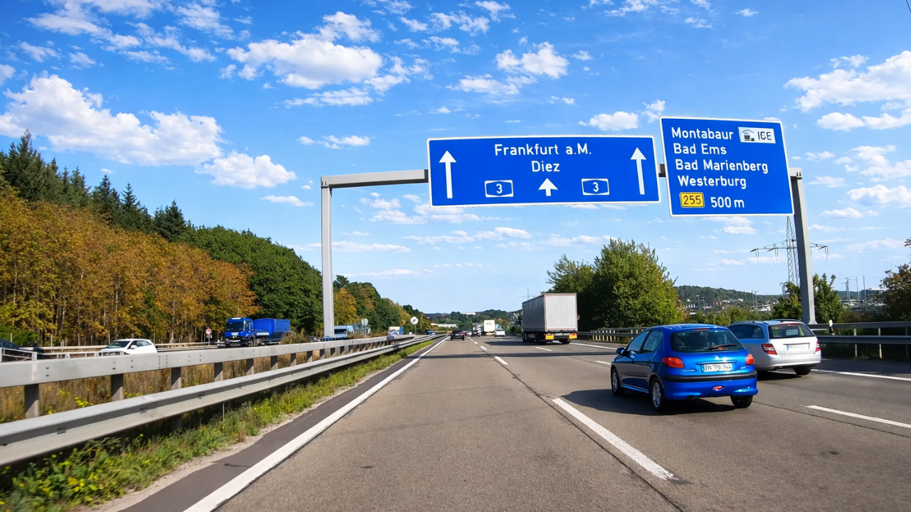 Driving along the Autobahn A3 in Germany (4K)