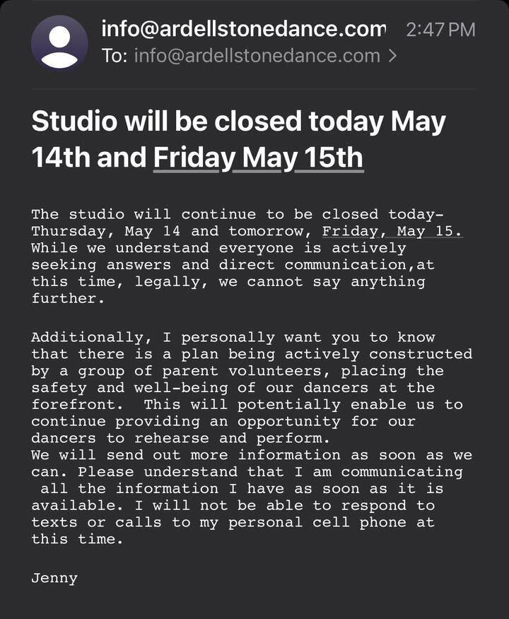 Ardell Stone School of Dancing closed until further notice