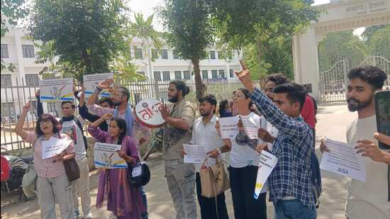 BBAU, LU students protest against NEET-UG 2026 paper leak