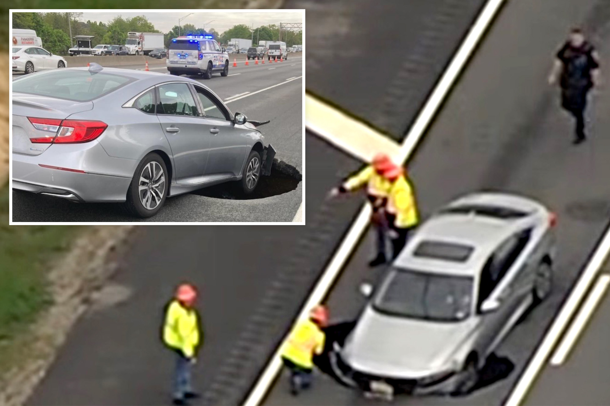 Massive 10-foot sinkhole nearly swallows car whole, closes 2 lanes on ...