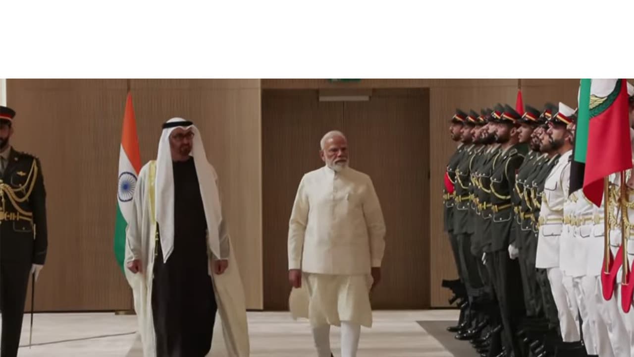 PM Modi arrives in UAE, escorted by F16 jets, to meet President