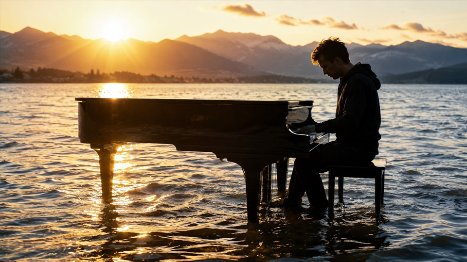 Radioactive piano cover turns into cinematic lake scene
