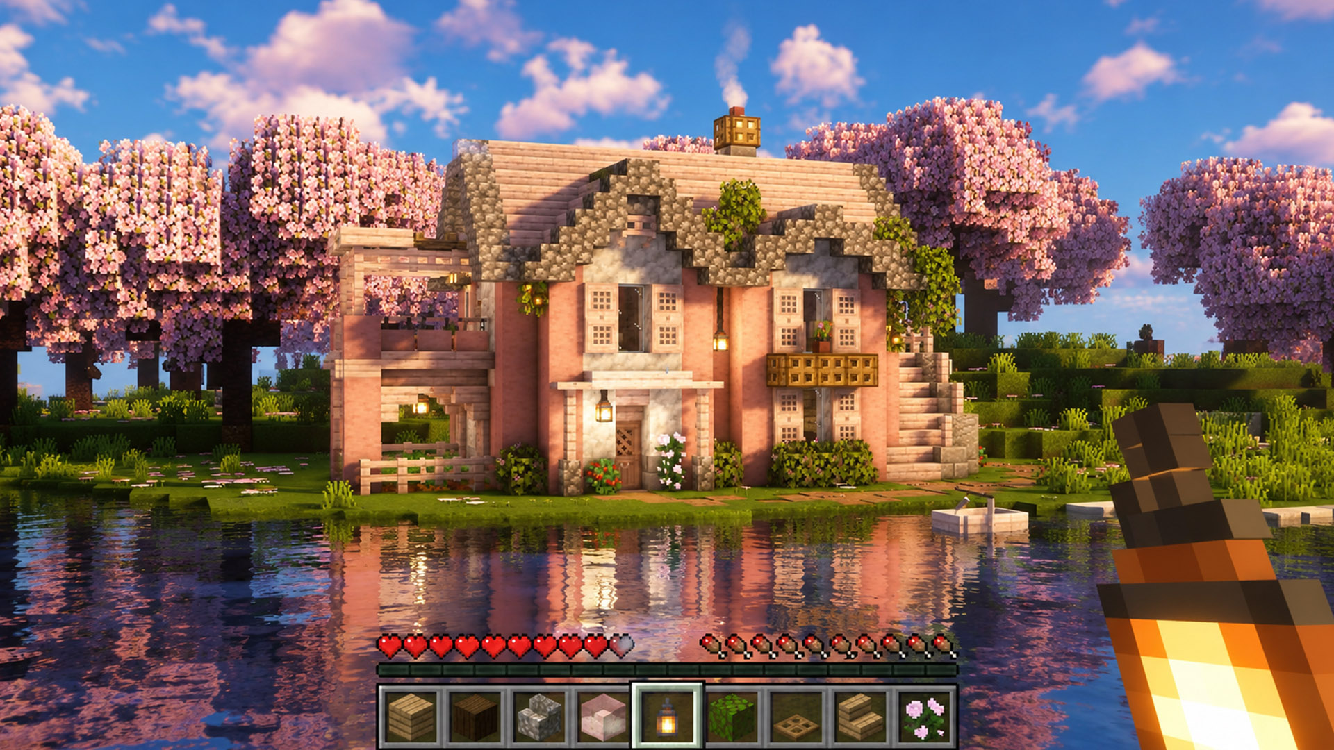 Cherry blossom survival house with balcony and views