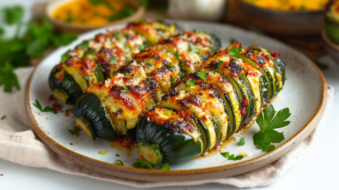 Würzige Hasselback-Zucchini mit Käse überbacken: absolutes Wohlfühlgericht