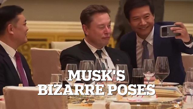 Elon Musk pulls bizarre faces as he poses for selfies in China