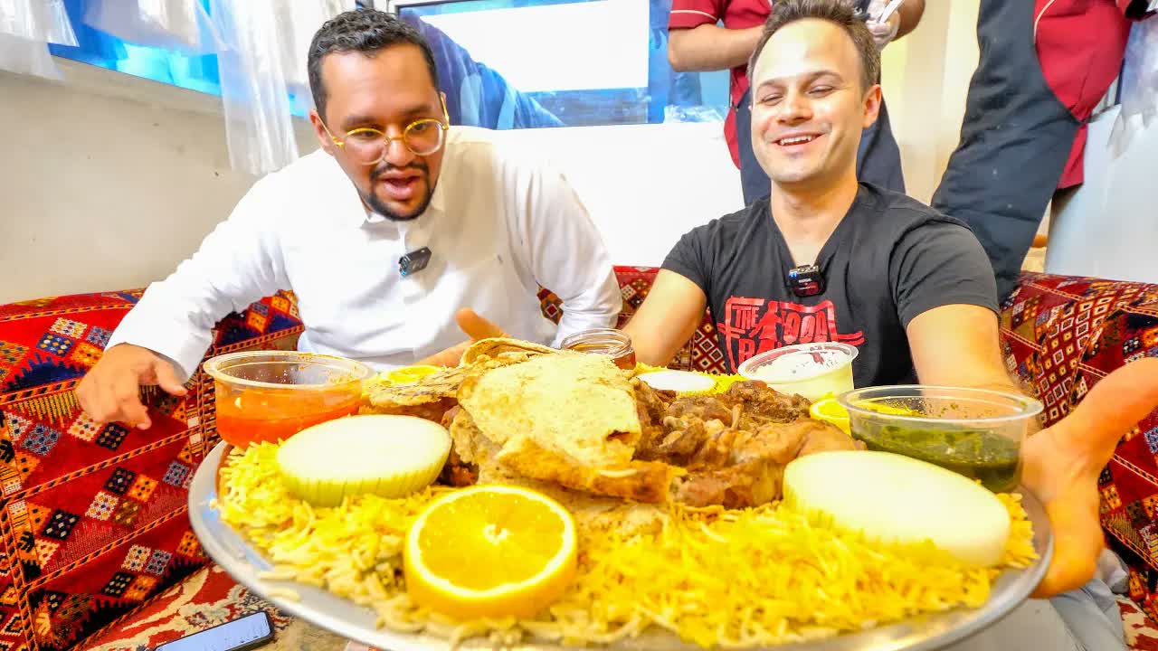 1 fried camel and giant meat plates in Saudi street food markets
