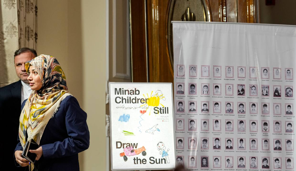 Photos of children killed in Iran school missile strike displayed at ...