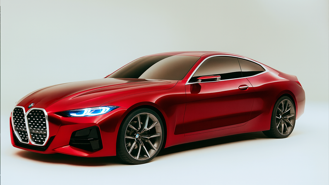 Red BMW Concept 4 luxury coupe with oversized kidney grilles