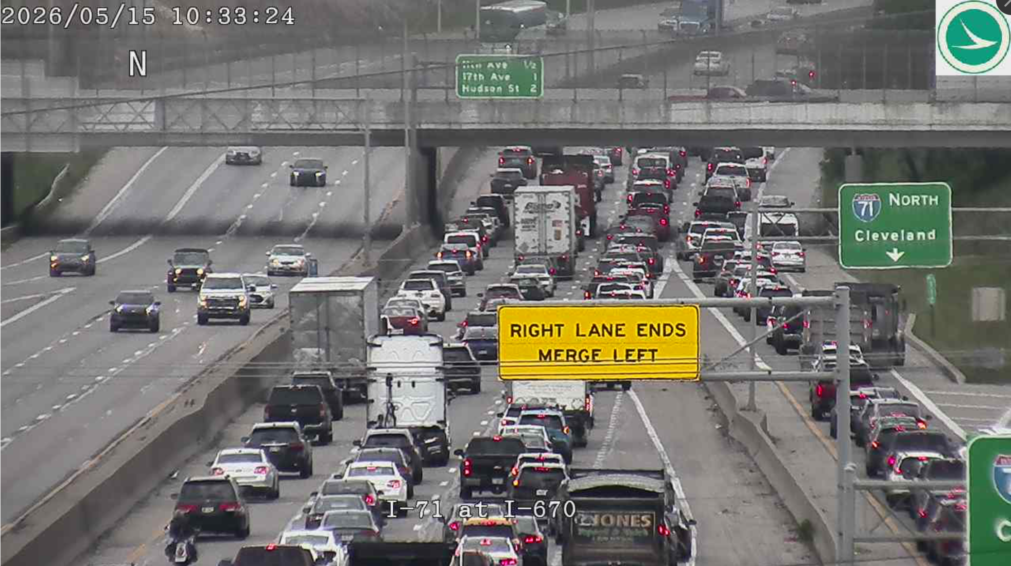 Traffic congested on I-71 at I-670 for Sonic Temple Day 2