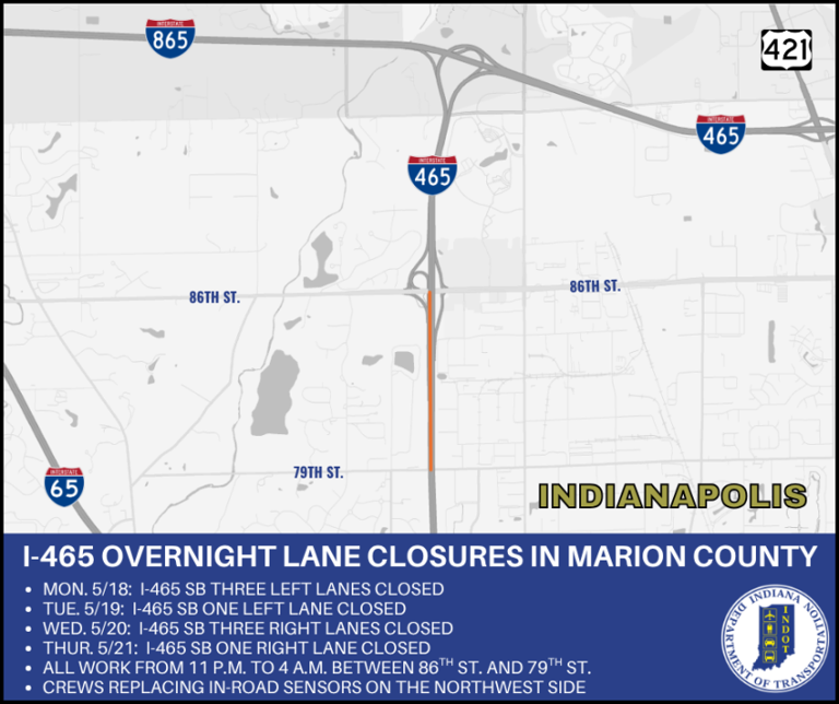 Expect lane closures for I-465 on Indy’s northwest side