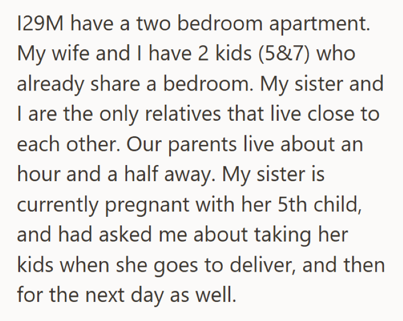 Dad refuses to host sister's 4 kids in 2 bedroom apartment where 5 and ...