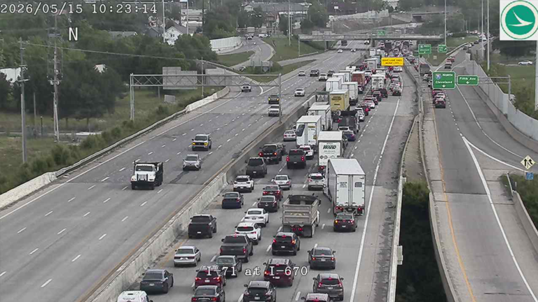 Traffic congested on I-71 at I-670 for Sonic Temple Day 2