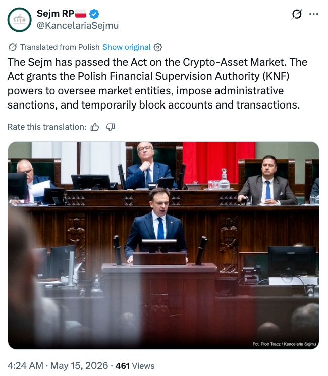 Polish lawmakers back revised crypto bill after repeated vetoes