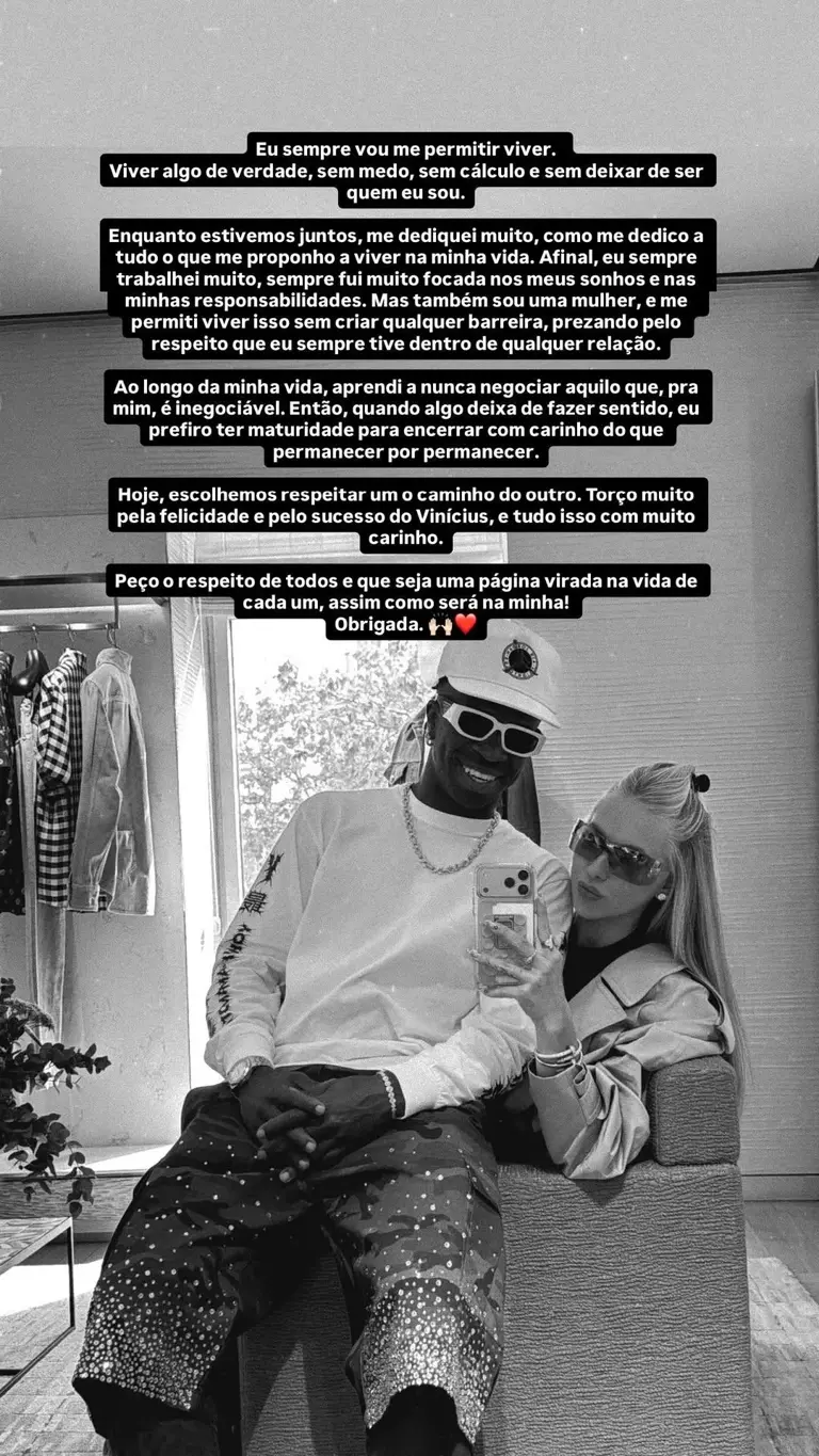 Vinicius Júnior em fora de jogo no amor: namorada anuncia separação