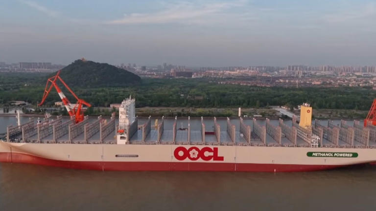 World’s first 24,000-TEU methanol dual-fuel container ship begins sea ...