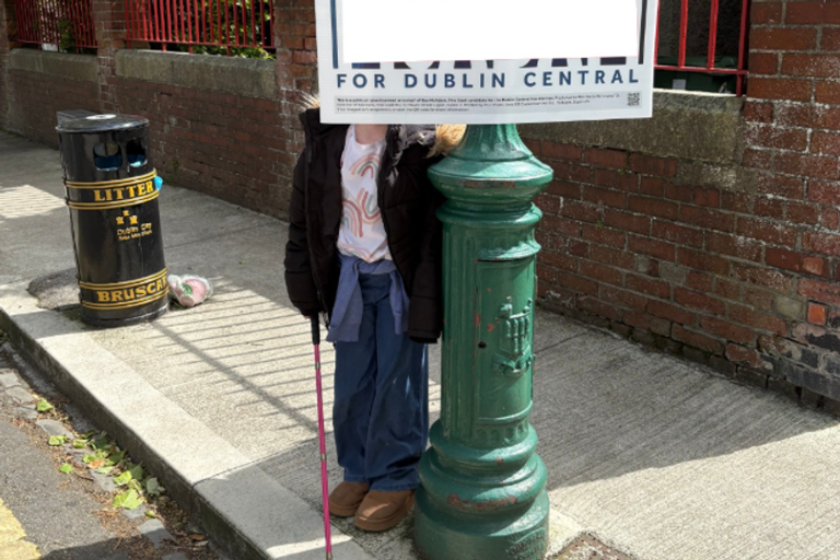 Low-hanging Dublin Central by-election posters putting blind people at risk