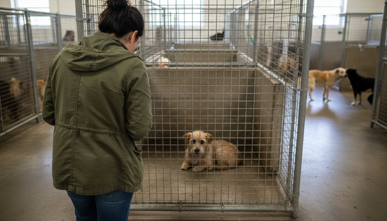 Woman wonders why shelter dog is so 'terrified', then she checks notes