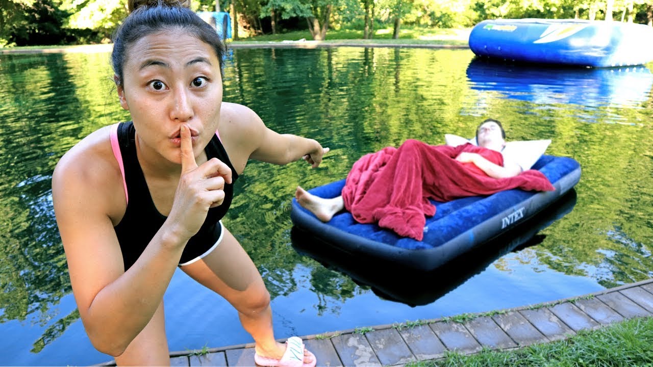 Papa Jake wakes up in pond prank!
