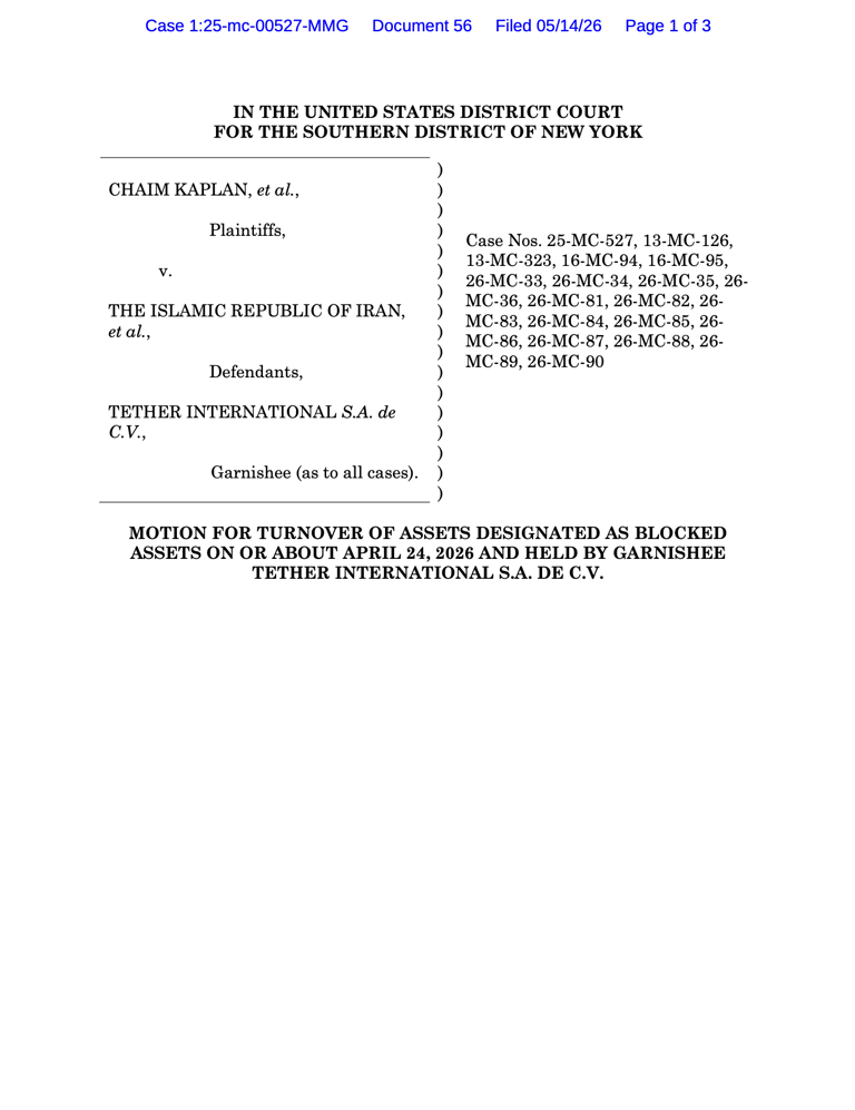 US law firm files motion requesting redistribution of $344M USDT linked ...