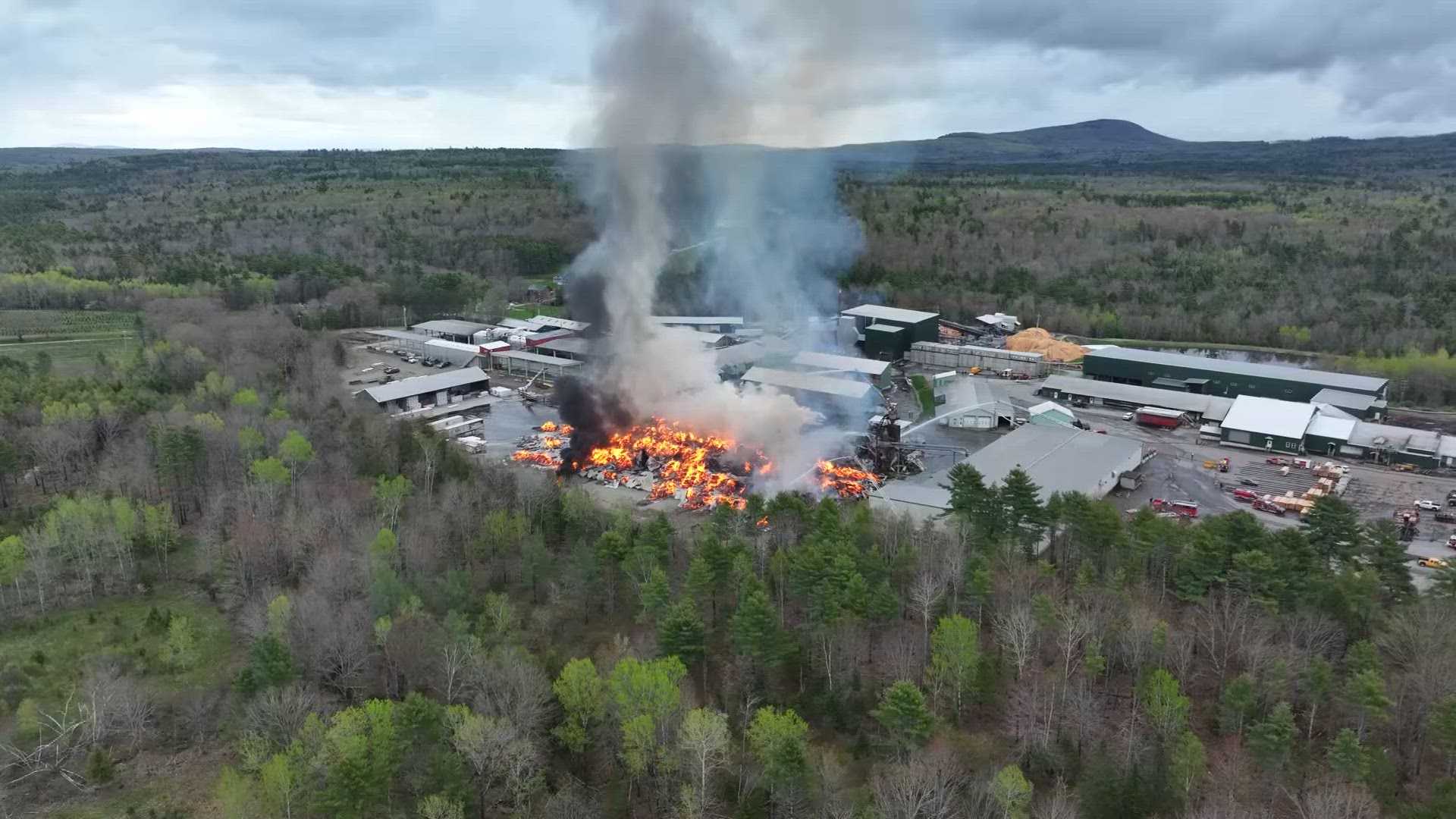 Drone video shows massive fire after deadly explosion at Maine mill