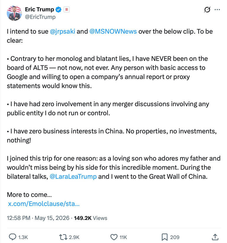 Eric Trump has epic meltdown at primetime TV host