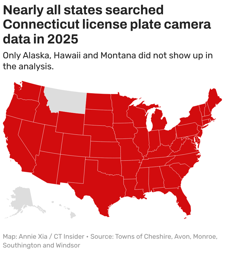 Map shows how far Connecticut's license plate camera data traveled