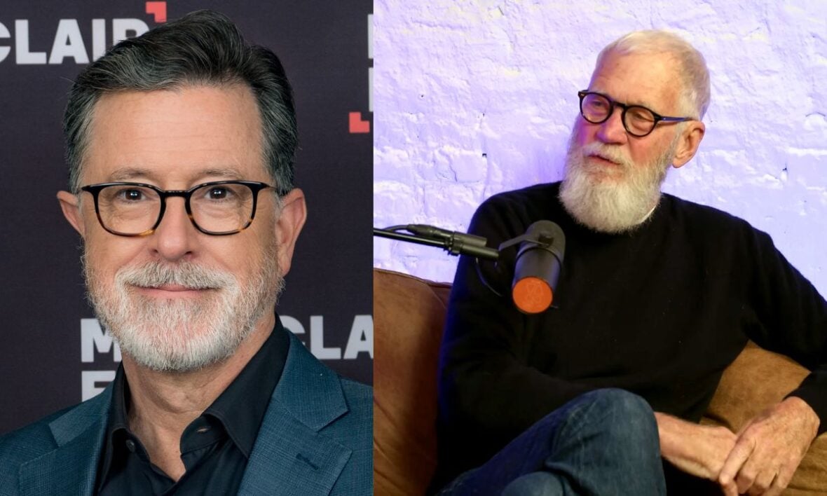 David Letterman and Stephen Colbert launch Late Show props off Ed ...