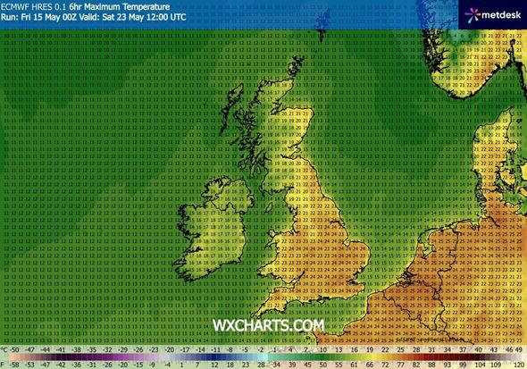 UK weather maps turn volcanic red as 25C 'mini heatwave' roasts 20 ...