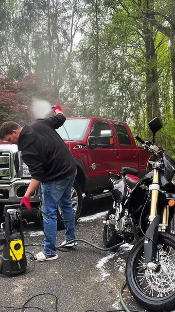 Budget pressure washer takes on truck and bike cleanup