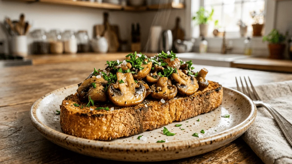 Estas tostadas de champiñones al ajillo serán tu nueva comida favorita