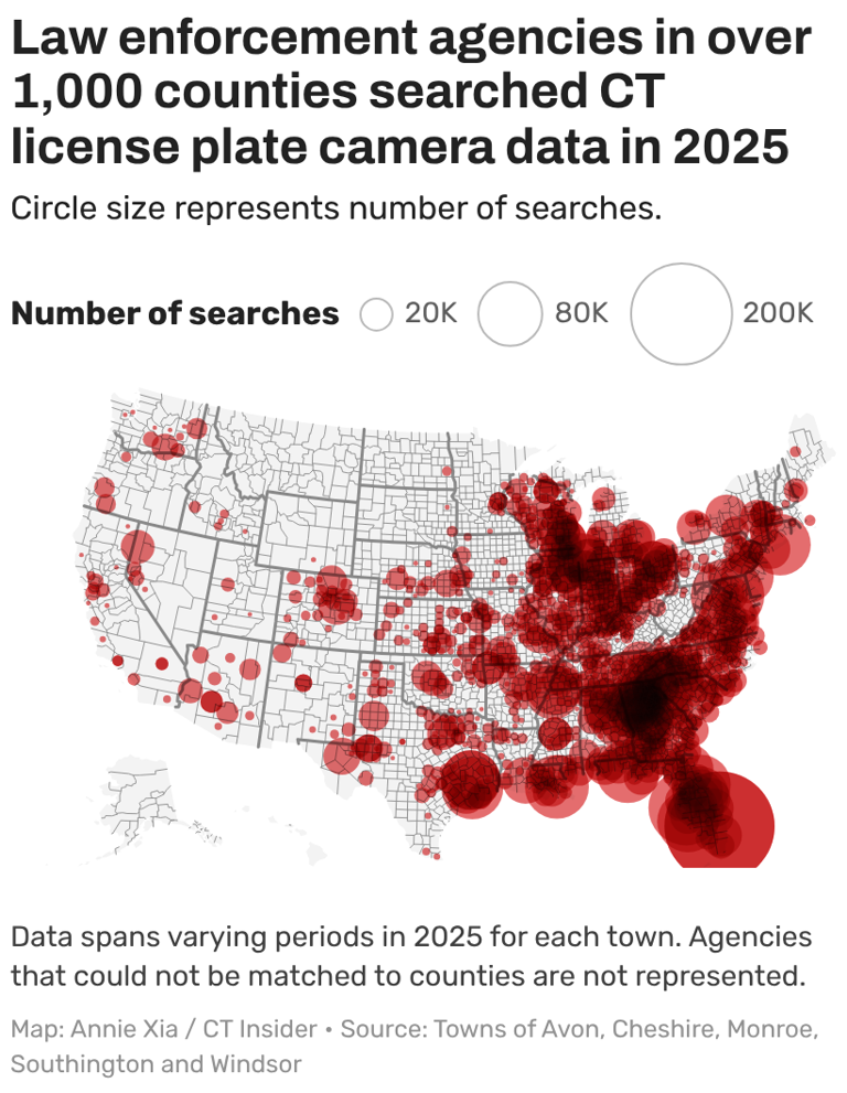 Map shows how far Connecticut's license plate camera data traveled