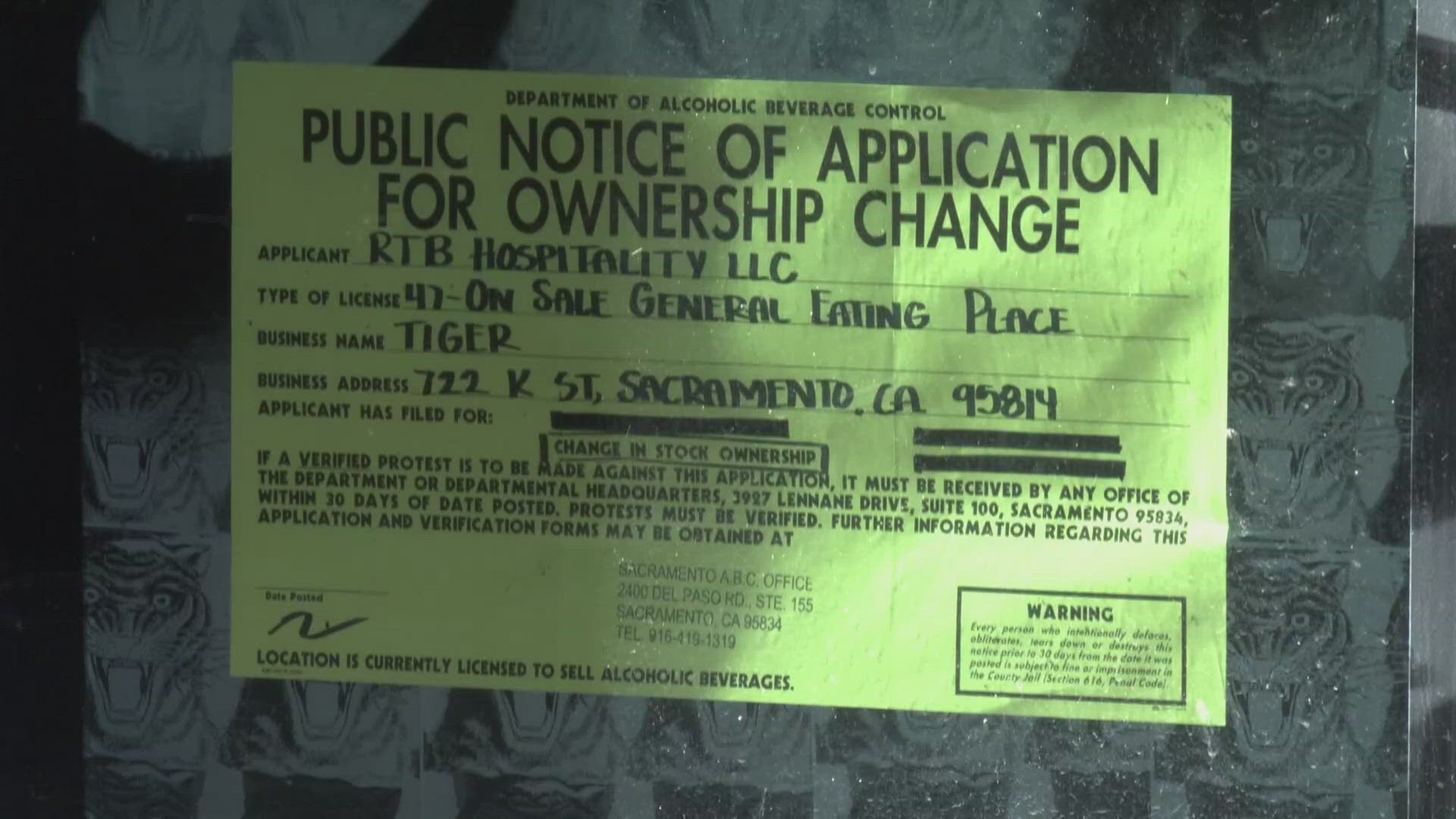 Eviction notice posted as Tiger Bar business license nears expiration