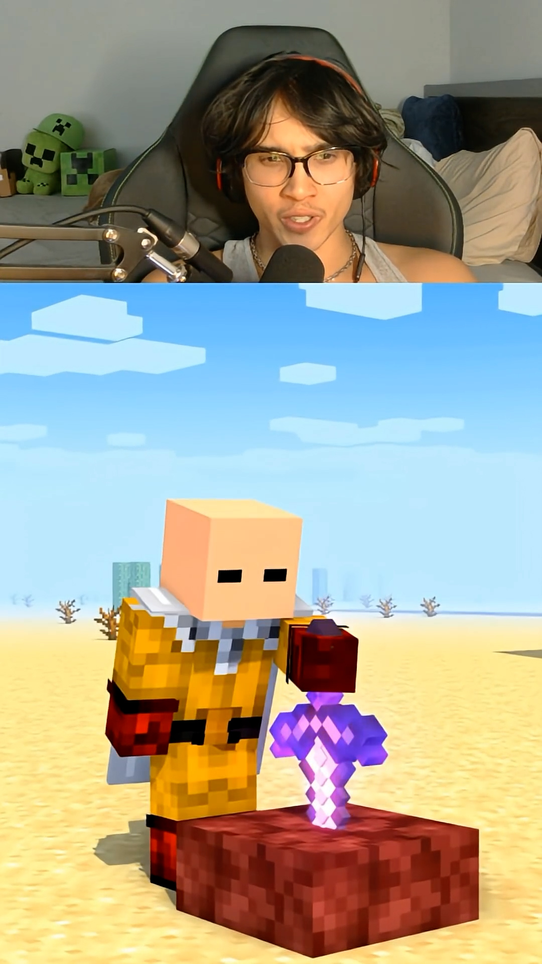 Characters attempting to remove a sword in Minecraft