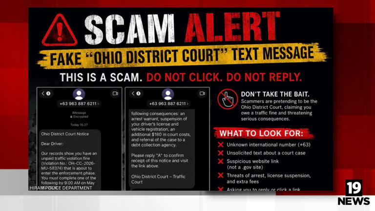 Hiram police warn residents of Ohio District Court text scams