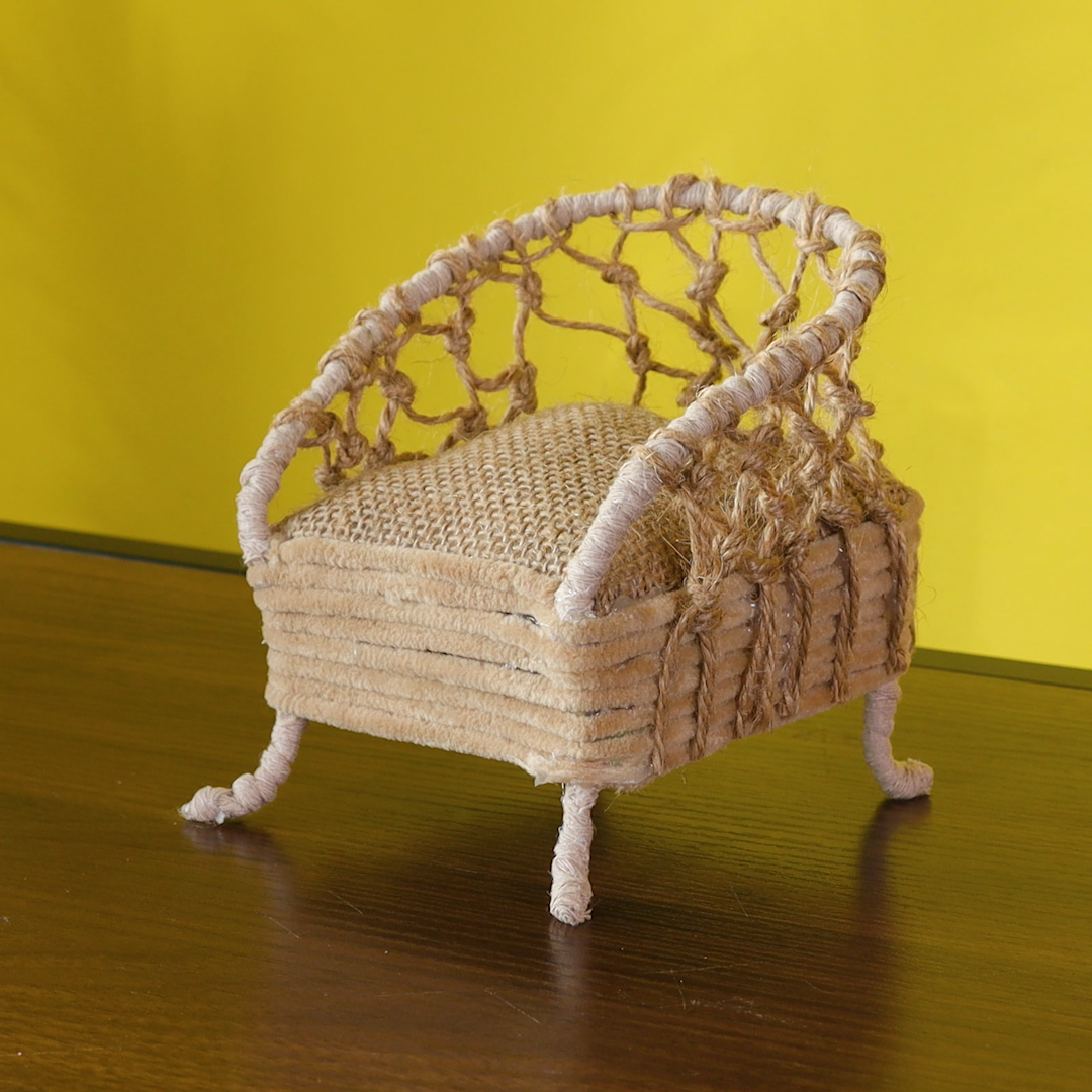 Stylish miniature chair using jute rope