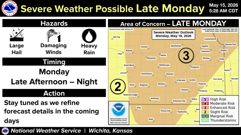 Wichita is in severe weather risk area for Monday. Here are details