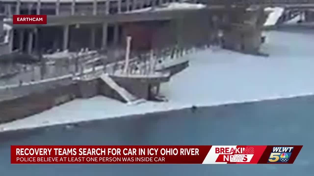 Car plunges into icy Ohio River, recovery teams search freezing waters