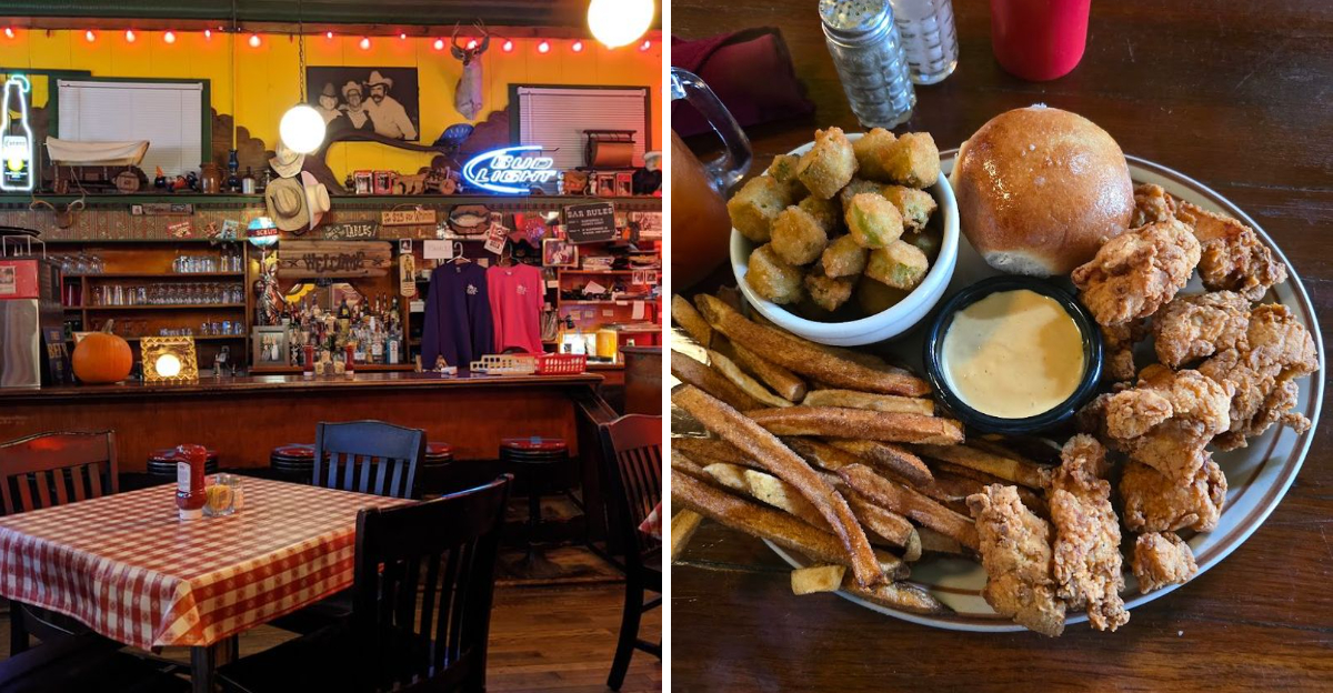 A rustic cafe where burgers, and big Texas-style portions steal the show