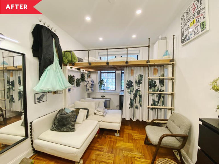 A DIY loft changed how this 330-square-foot apartment functions