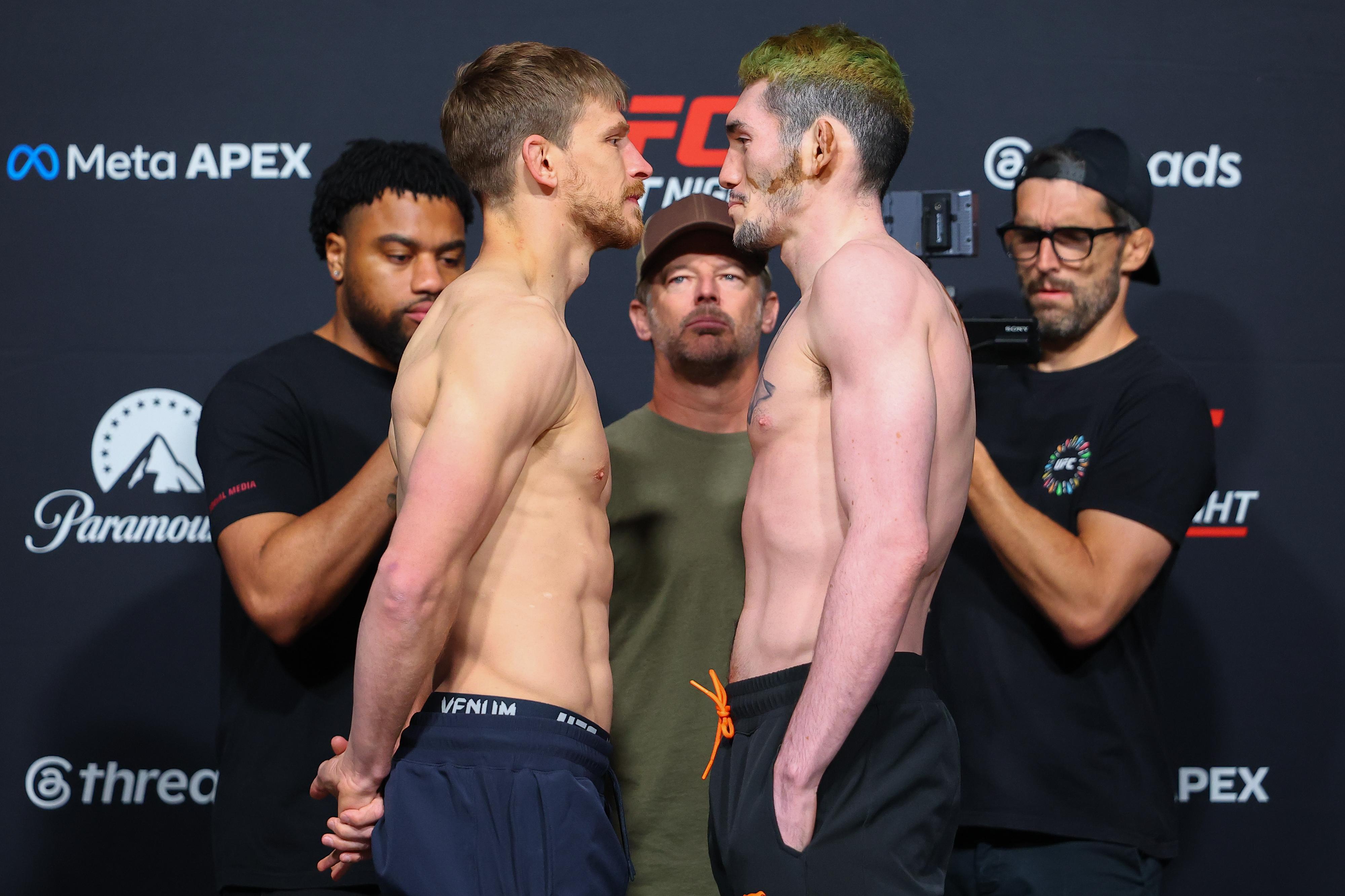 Face off! Arnold Allen vs. Melquizael Costa staredown video at UFC Vegas 117 weigh ins!