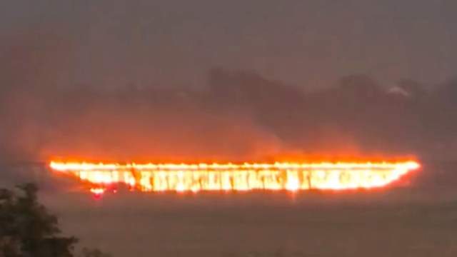 Horrifying video shows Texas bridge engulfed in wildfire flames