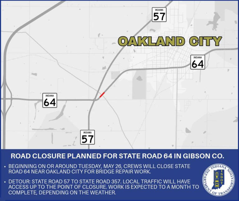 Gibson County road scheduled to close for bridge repair work