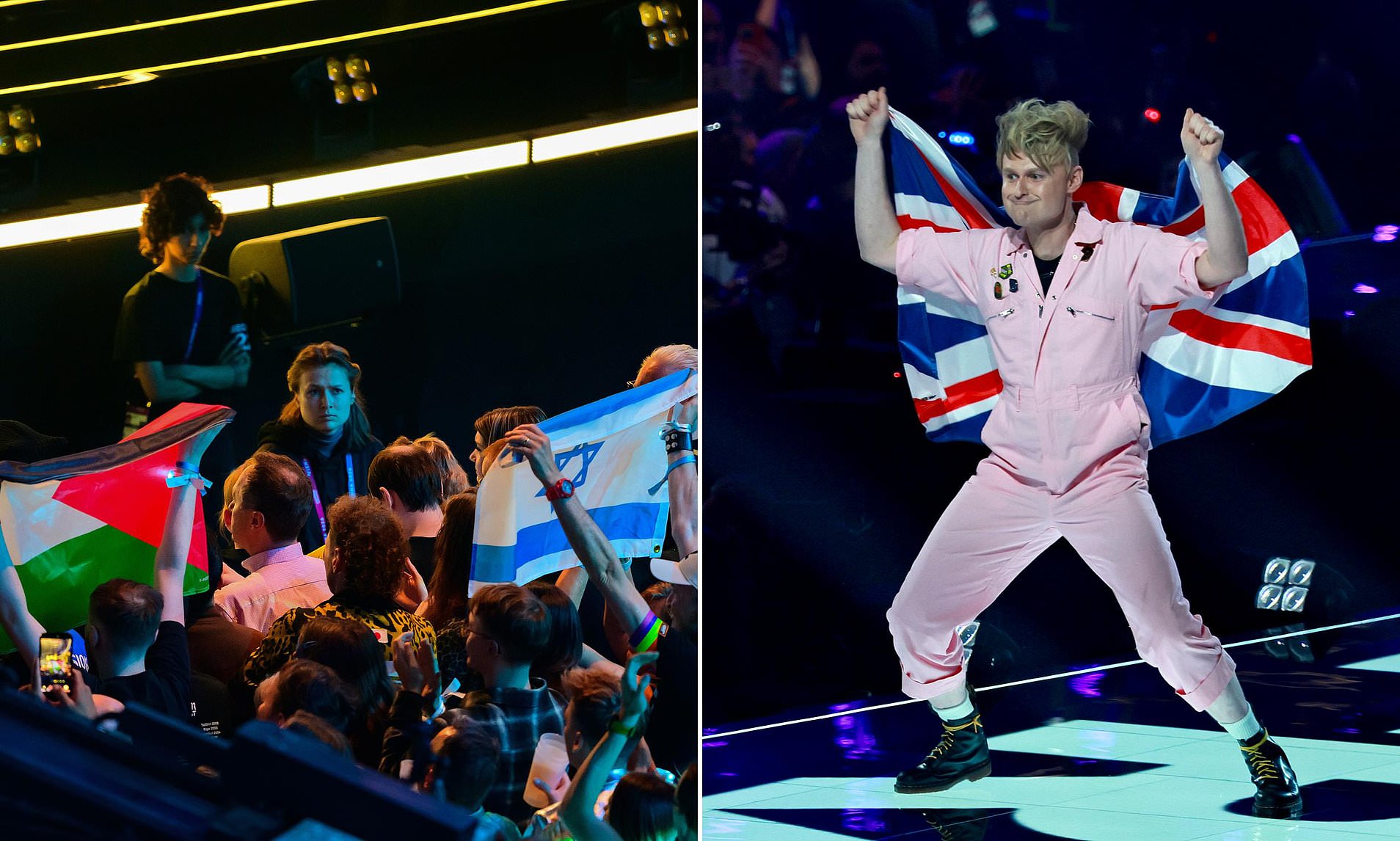 Ukraine, Israel and Palestine flags are flown during Eurovision dress ...